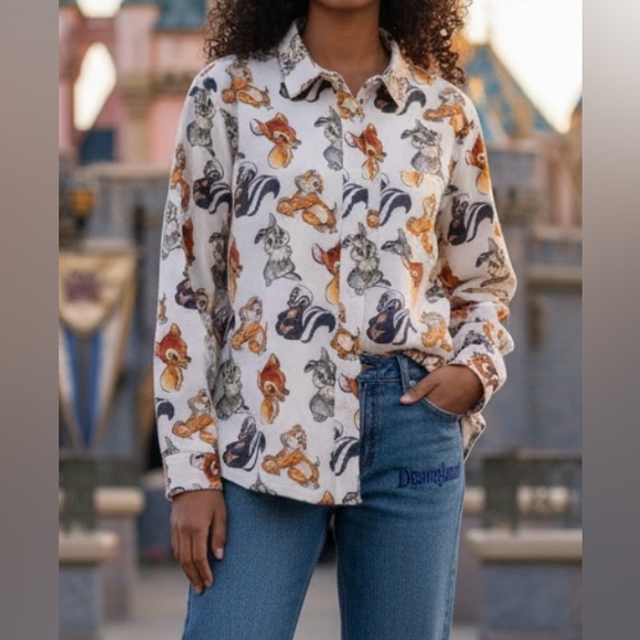 Disney | Tops | Disney Cartoon Character Print Flannel Shirt | Poshmark